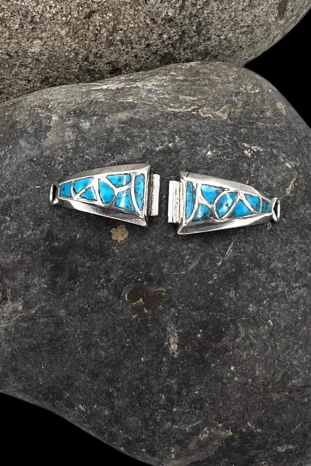 Vintage Zuni Sterling Silver Natural Turquoise Fish Scale Inlay Watch ...
