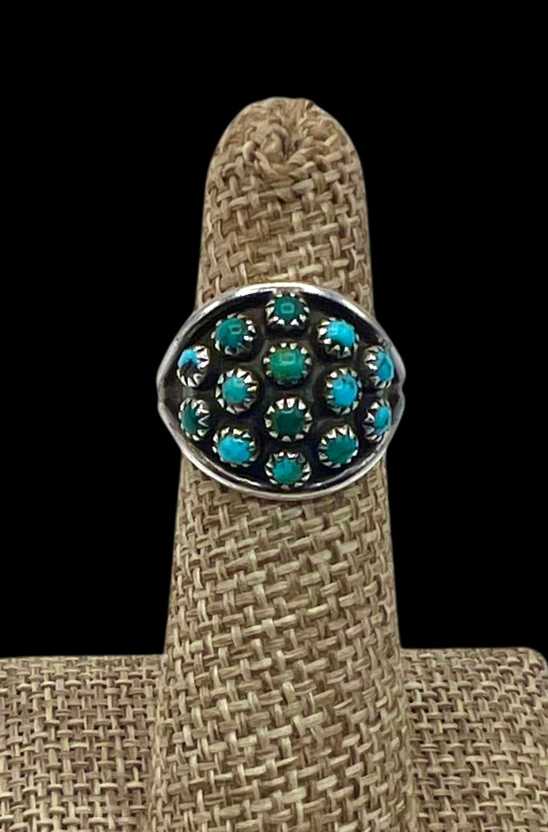 Vintage Zuni Handmade Sterling Silver Natural Turquoise Petit Point ...