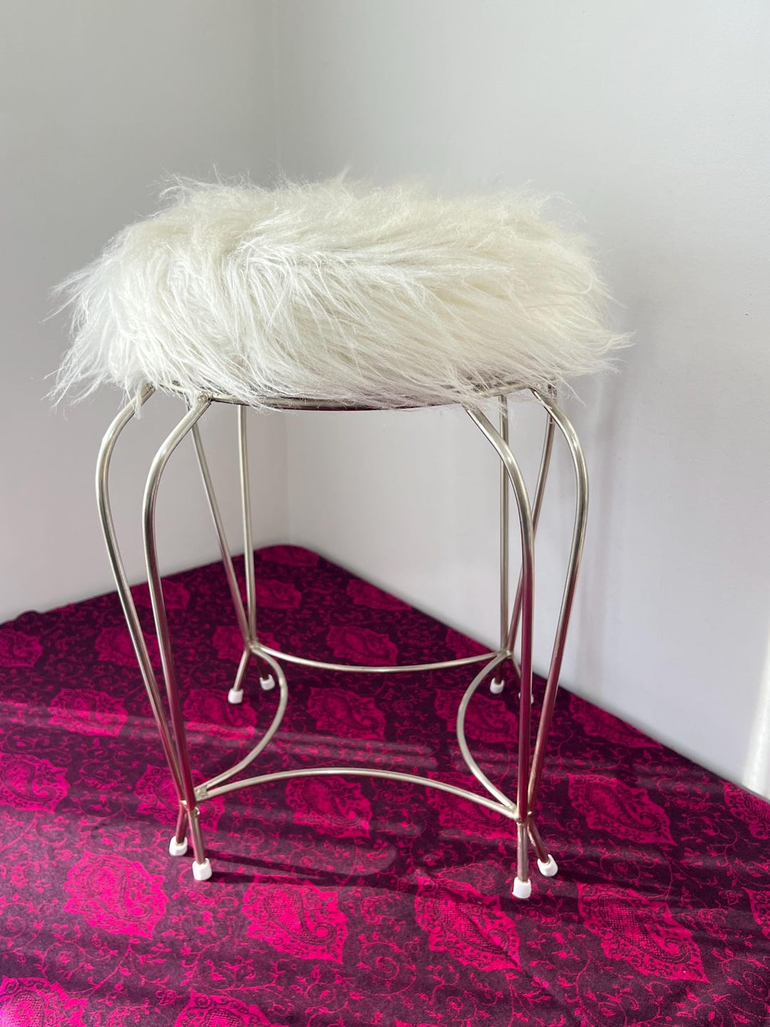 Vintage Retro Stool - Hairpin Stool - Fluffy Stool - Vanity Chair ...