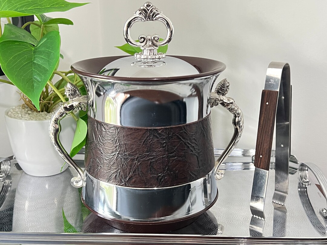 Vintage Retro Ice Bucket With Tongs Made Japan Retro Ice Barrel Mid ...