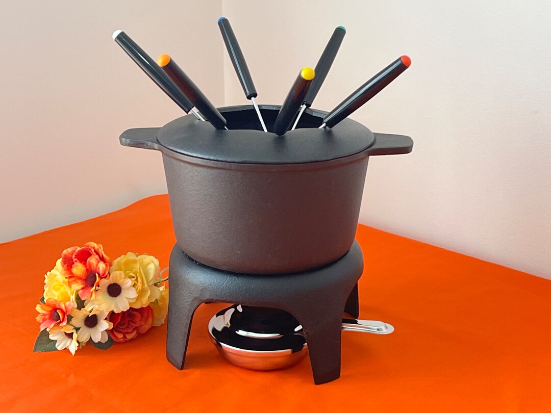 Vintage Unused Cast Iron Fondue Set Cast Iron Fondue Pot Cast Iron ...