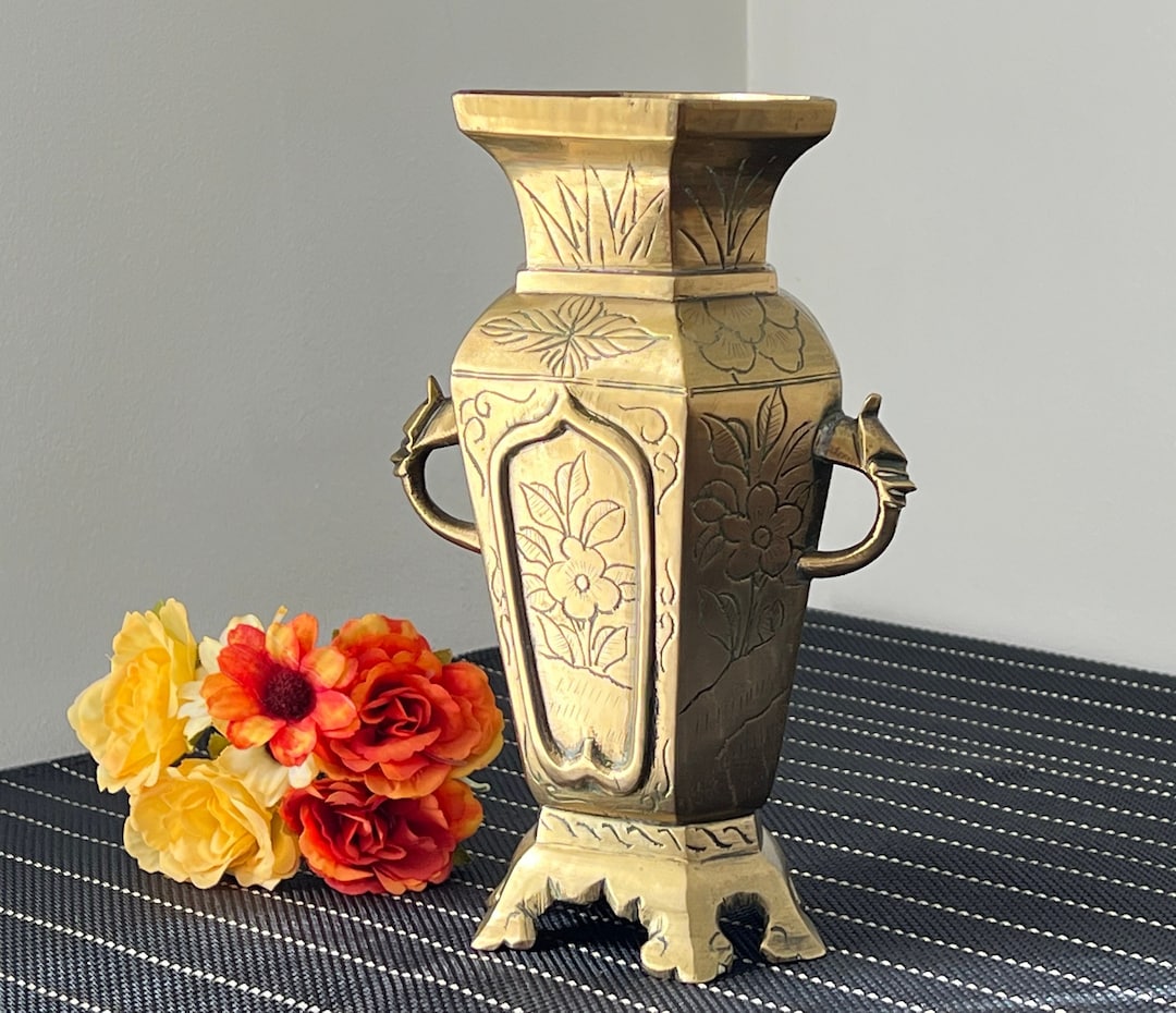 Antique Chinese Brass Vase - Vintage Brass Ornament ~ Brassware - Boho ...