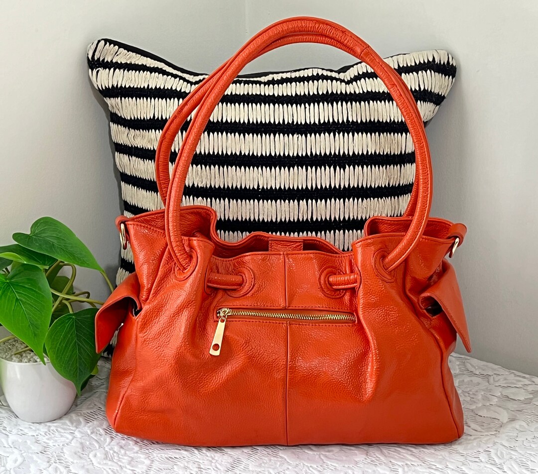 Vintage Leather Bag Leather - Tangerine Orange Hobo Bag~ Orange Leather ...