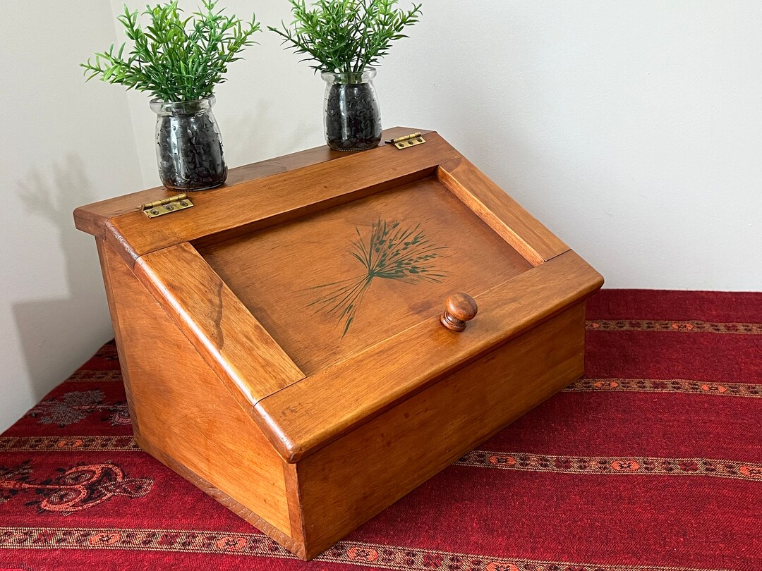 Vintage Bread Box Rustic Farmhouse Bread Bin Wooden Storage Box ...