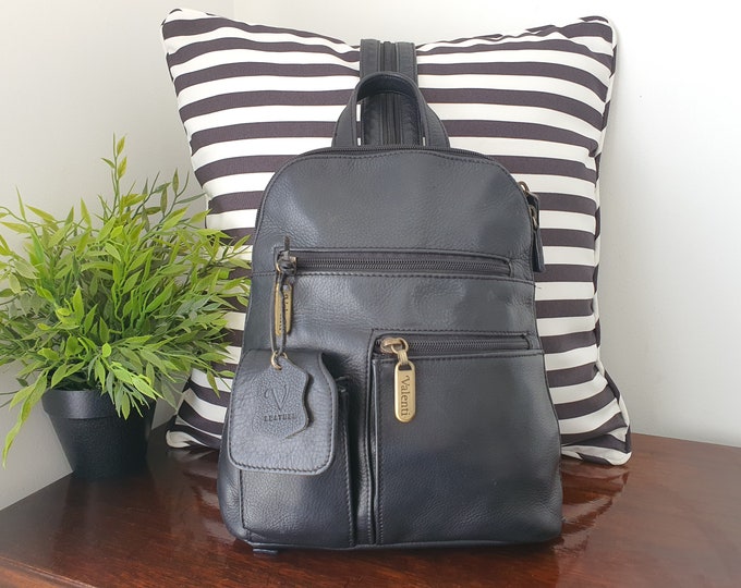 Vintage Valenti Leather Backpack ~ Black Leather Backpack - Leather ...