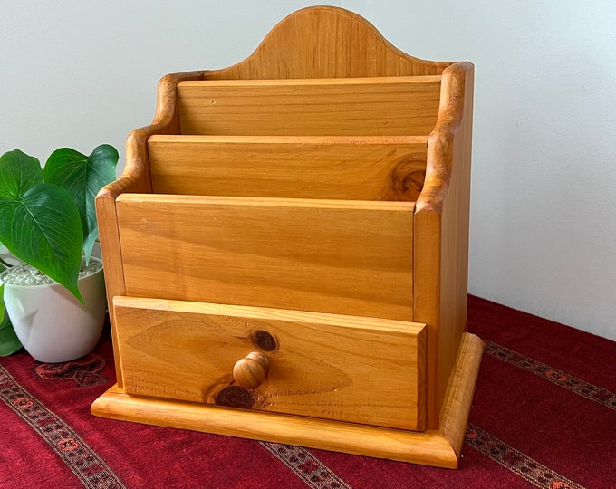 Vintage Wooden Letter Holder - Wooden Desktop Accessory - Wooden Box ...