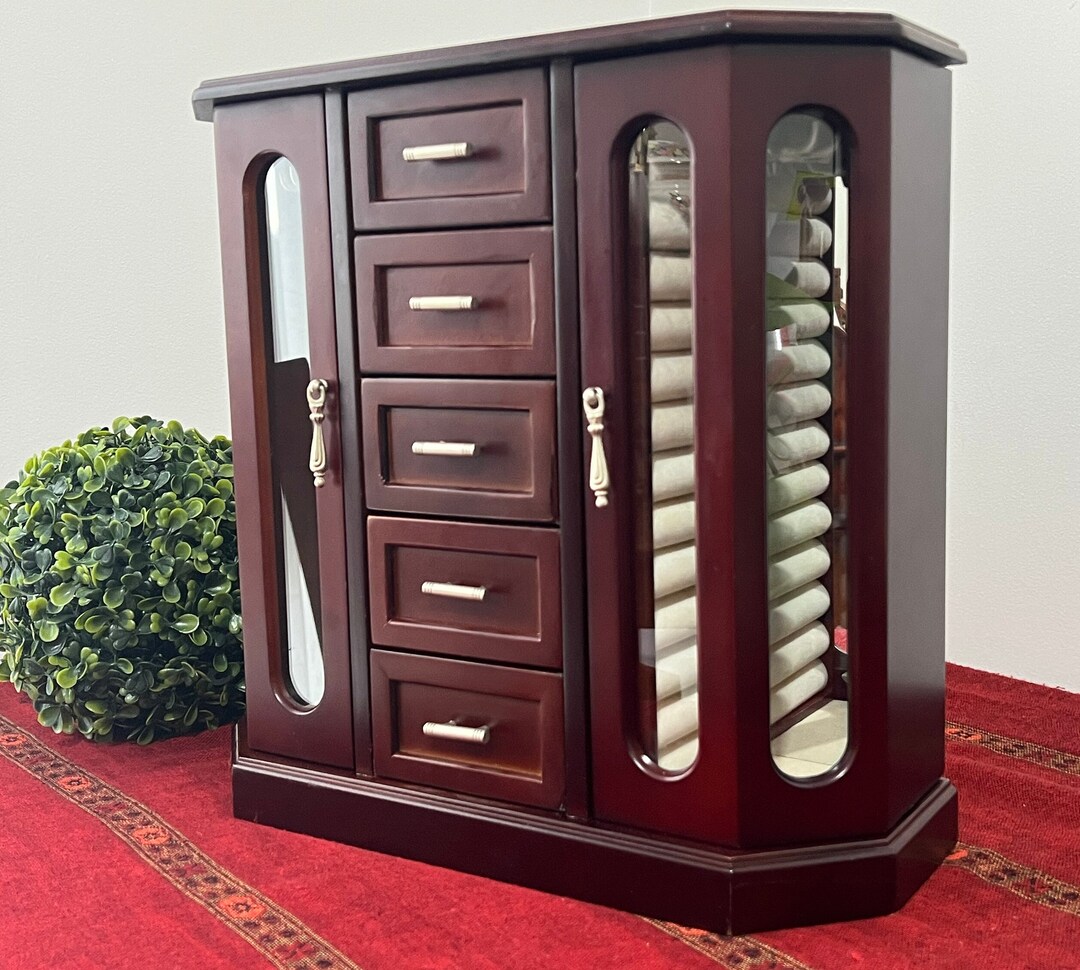 Vintage Wooden Jewellery Wardrobe Jewellery Organiser Ring Storage Box ...