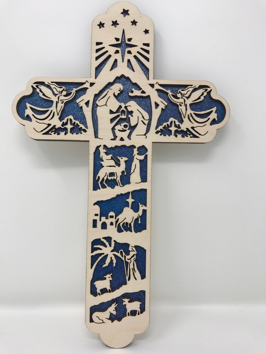 Nativity Cross Handmade Wall Hanging Wooden Painted With Dark - Etsy