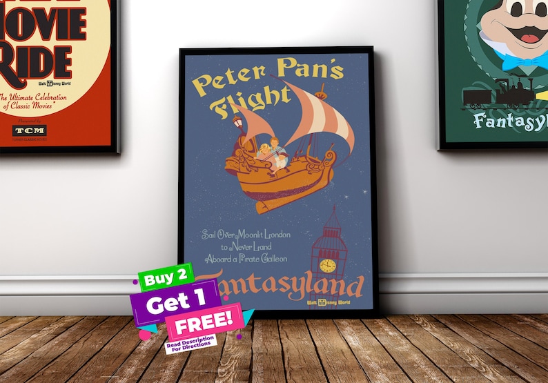 Peter Pan's Flight Vintage Disney Parks Poster | Disney World OR ...