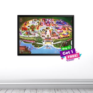 Disney World Map Vintage Resort Poster | WDW Retro Print - Etsy
