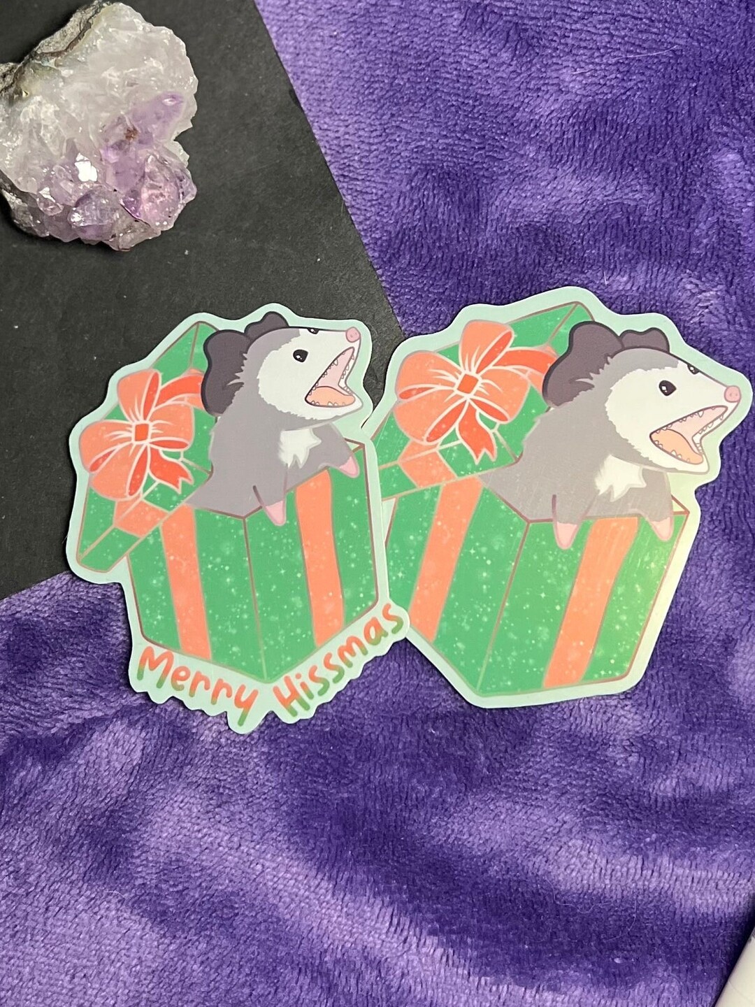 Merry Hissmas Present Possum | Feral Christmas Possum Present Sticker ...