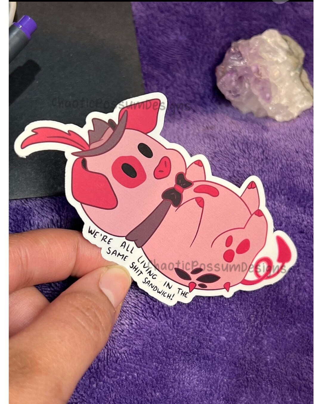 Pink Angel Pig Sticker Cute Demon Pig Sticker, Fat Nugget Pig Sticker ...