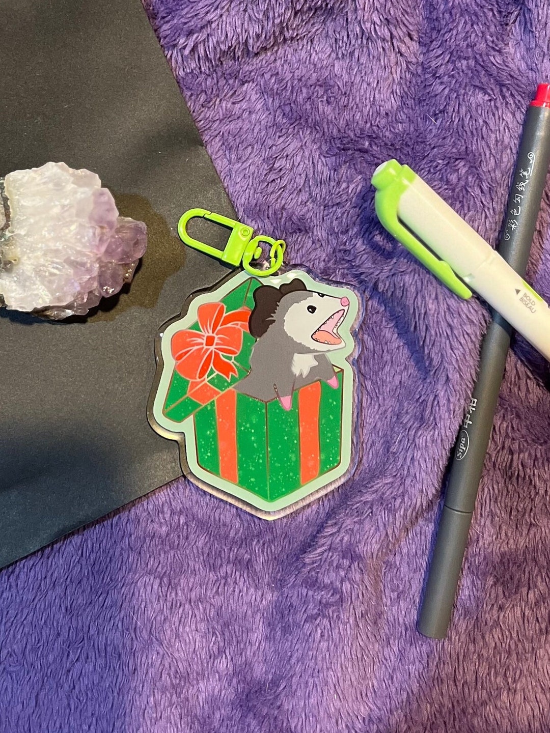 Present Possum Acrylic Keychain | Holiday Possum Acrylic Charm Keychain ...
