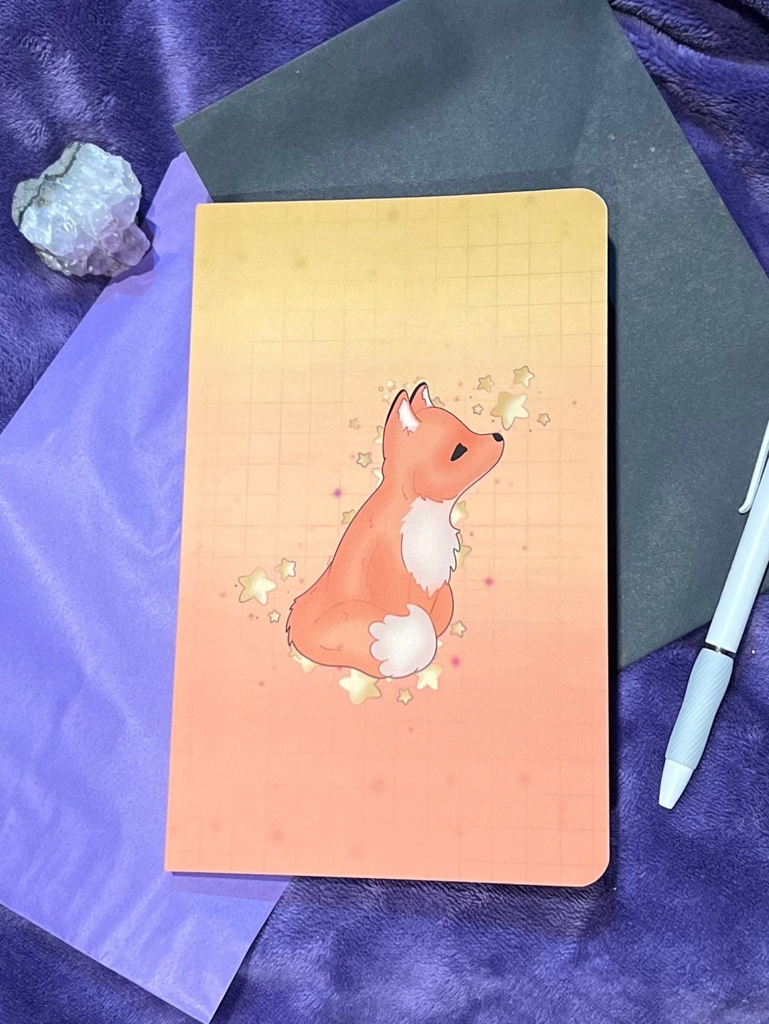 Starry Fox Layflat | Dot Grid Star Notebook, Cute Woodland Fox Bullet ...
