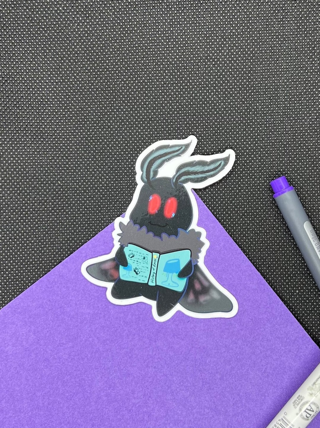 Studious Mothman Sticker | Bookish Mothman Sticker, Funny Reading ...