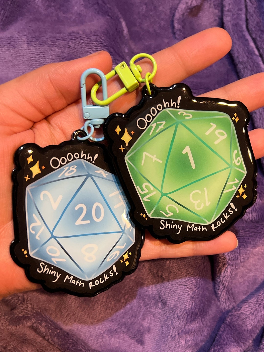 Shiny Math Rocks Dice Acrylic Charms | D20 Dungeons and Dragons Nat One ...