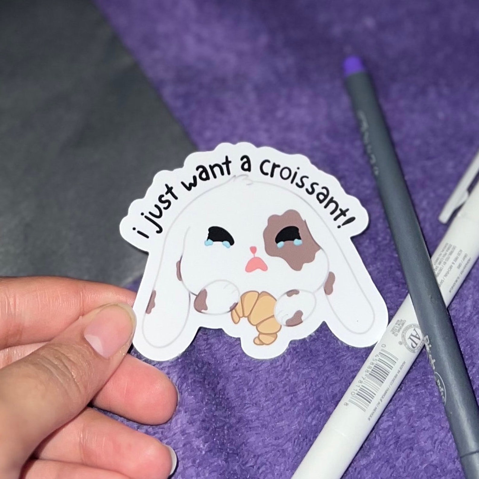 Crying Croissant Bunny | Funny Animal Stickers, Cottagecore Bunny ...