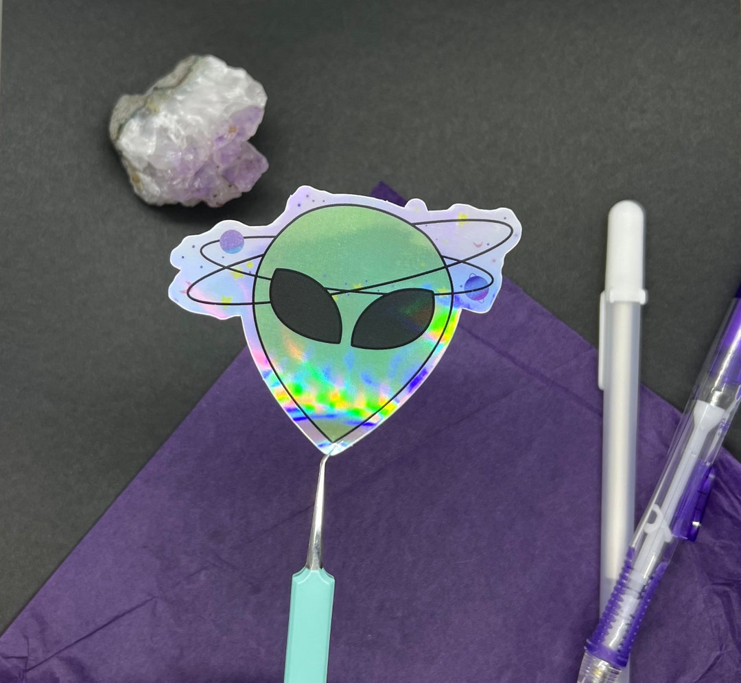 Dizzy Alien Sticker| Alien Head Sticker, Holographic Sticker, Cryptid ...