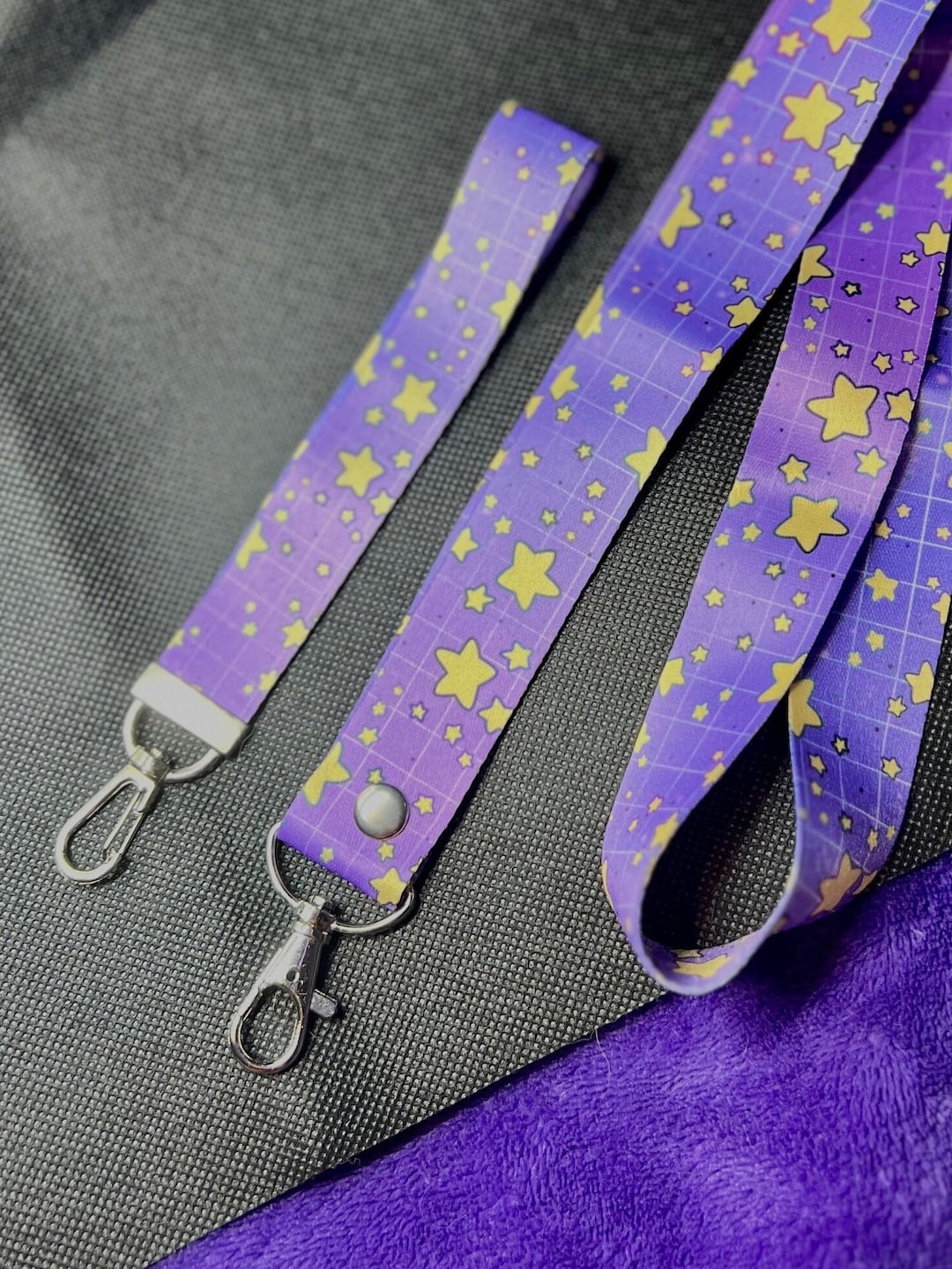 Purple Star Pattern LANYARD |star Lanyard for Keys, Purple Wristlet ...