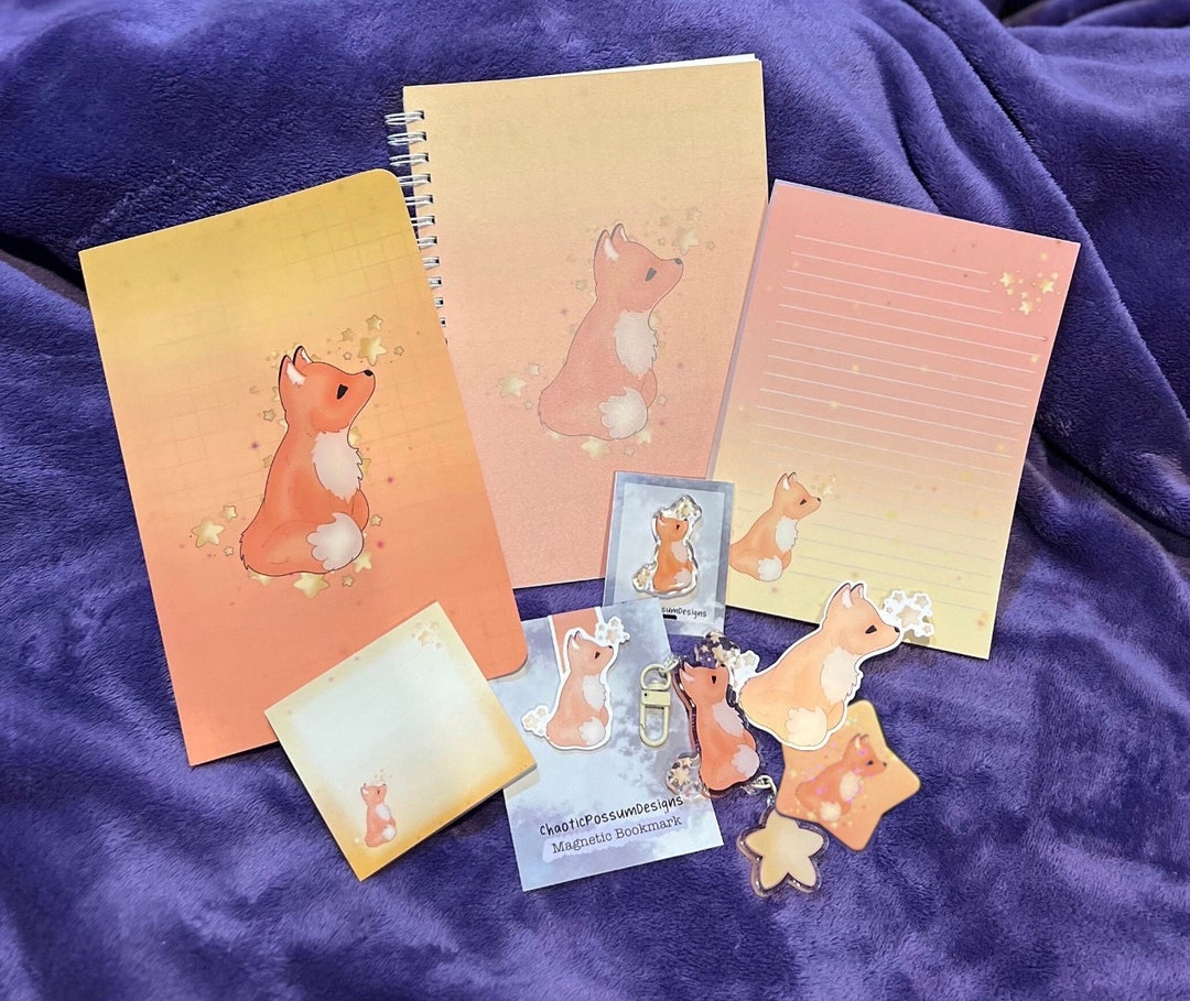 Starry Fox Bundle reusable Sticker Book, Woodland Fox Stationery Set ...