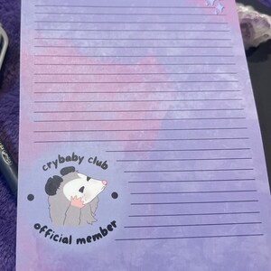 Crybaby Club Member Possum Notepad |cute Crying Possum Stationery, Sad ...