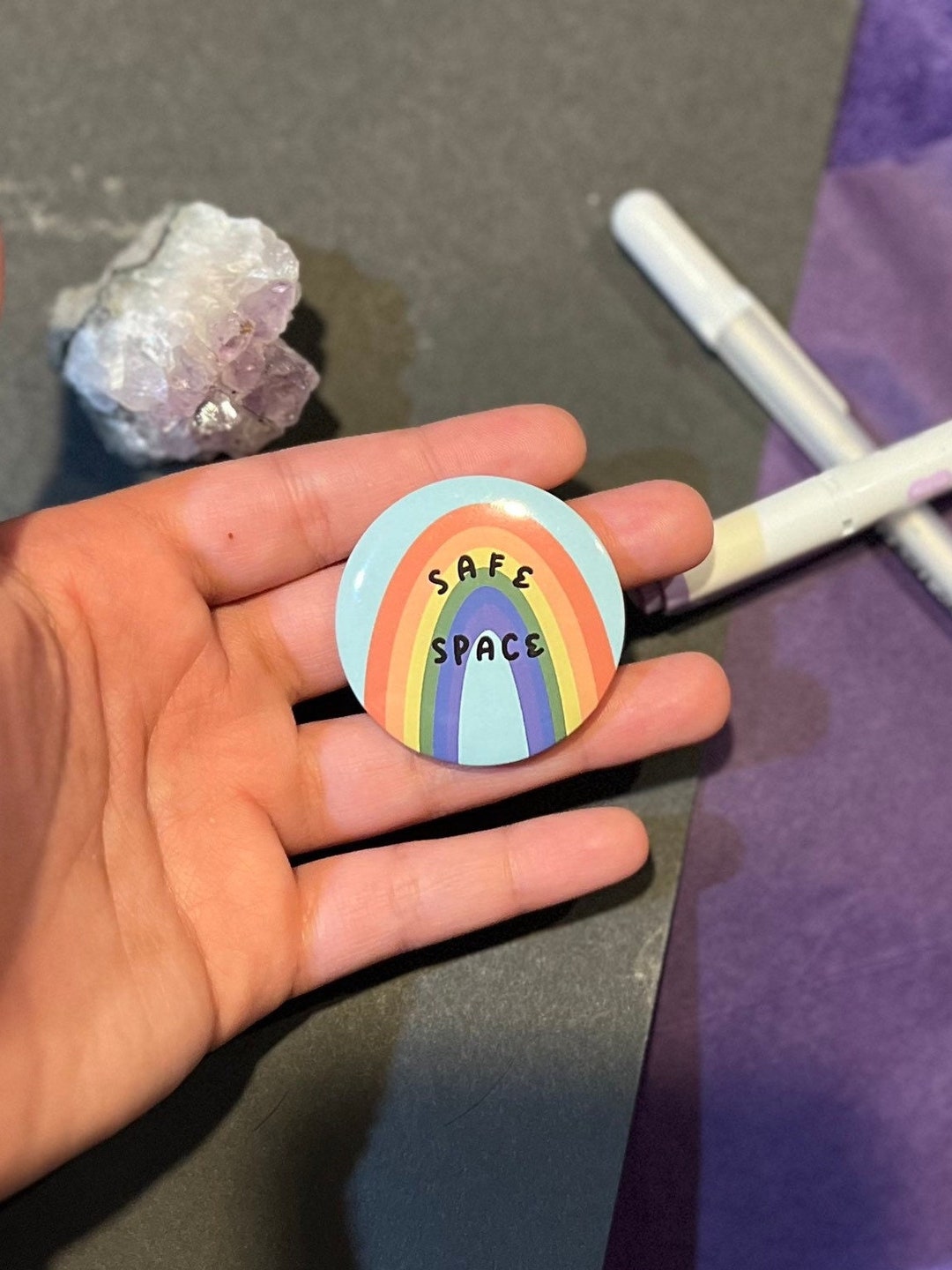 Safe Space 1.75in Button-rainbow Pride Flag Pin Button, Pride Pin Back ...