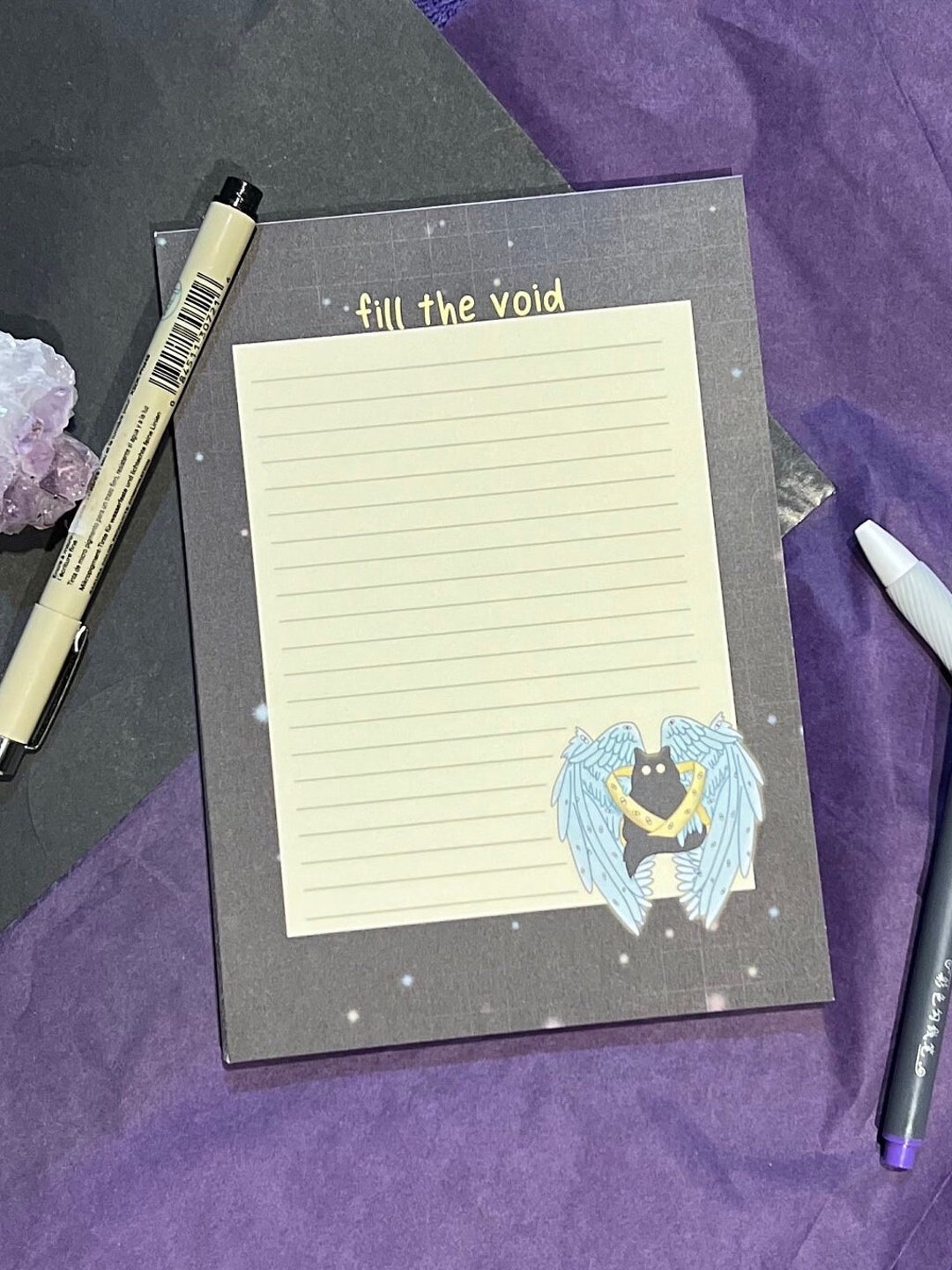 Biblically Accurate Angel Cat Notepad | Black Cat Stationery, Void Cat ...