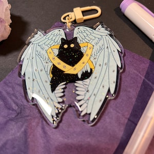 Biblically Accurate Angel Cat Acrylic Keychain 3in| Cat Acrylic Glitter ...