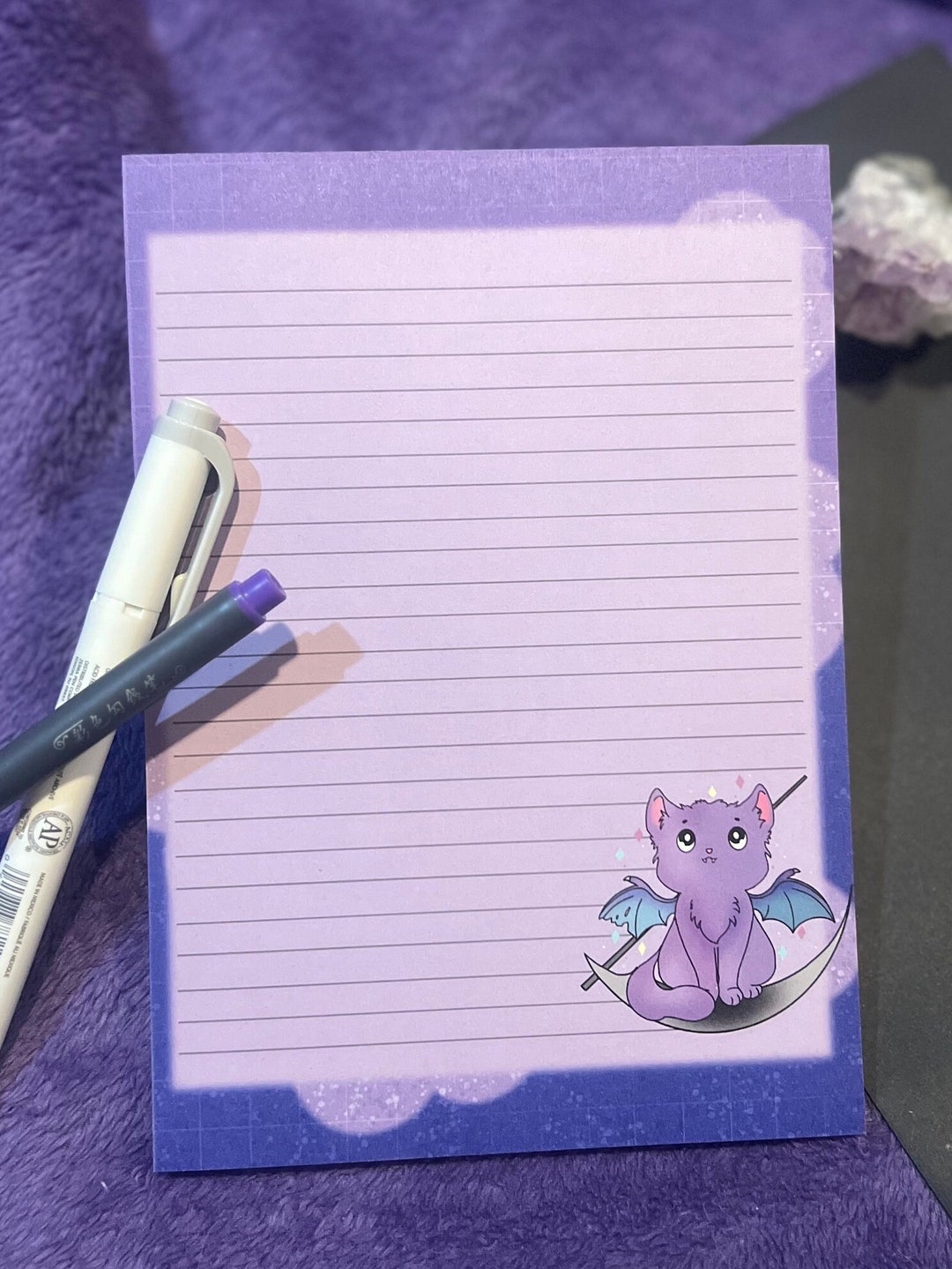 Spooky Kitty Notepad | Purple Cat Stationery, Kawaii Cat Memo Pad ...