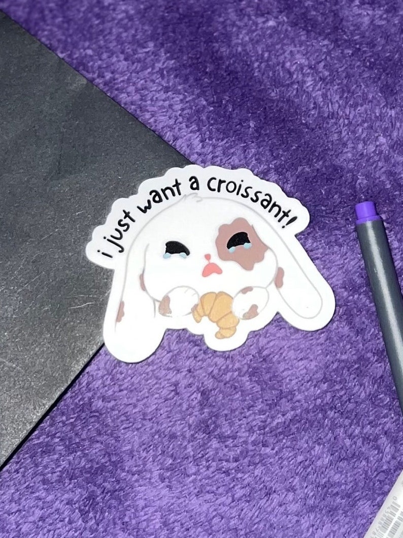 Crying Croissant Bunny | Funny Animal Stickers, Cottagecore Bunny ...