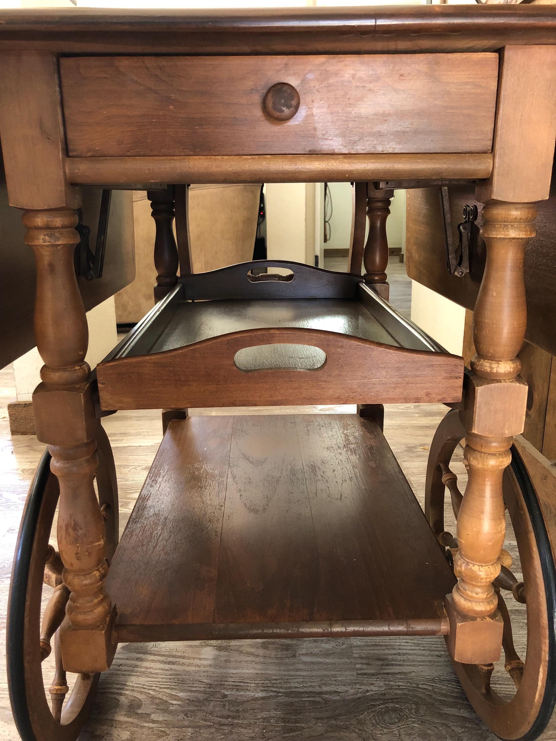 Ethan Allen Maple Tea Bar Cart Kitchen Drop Leaf Side Table With Wheels ...