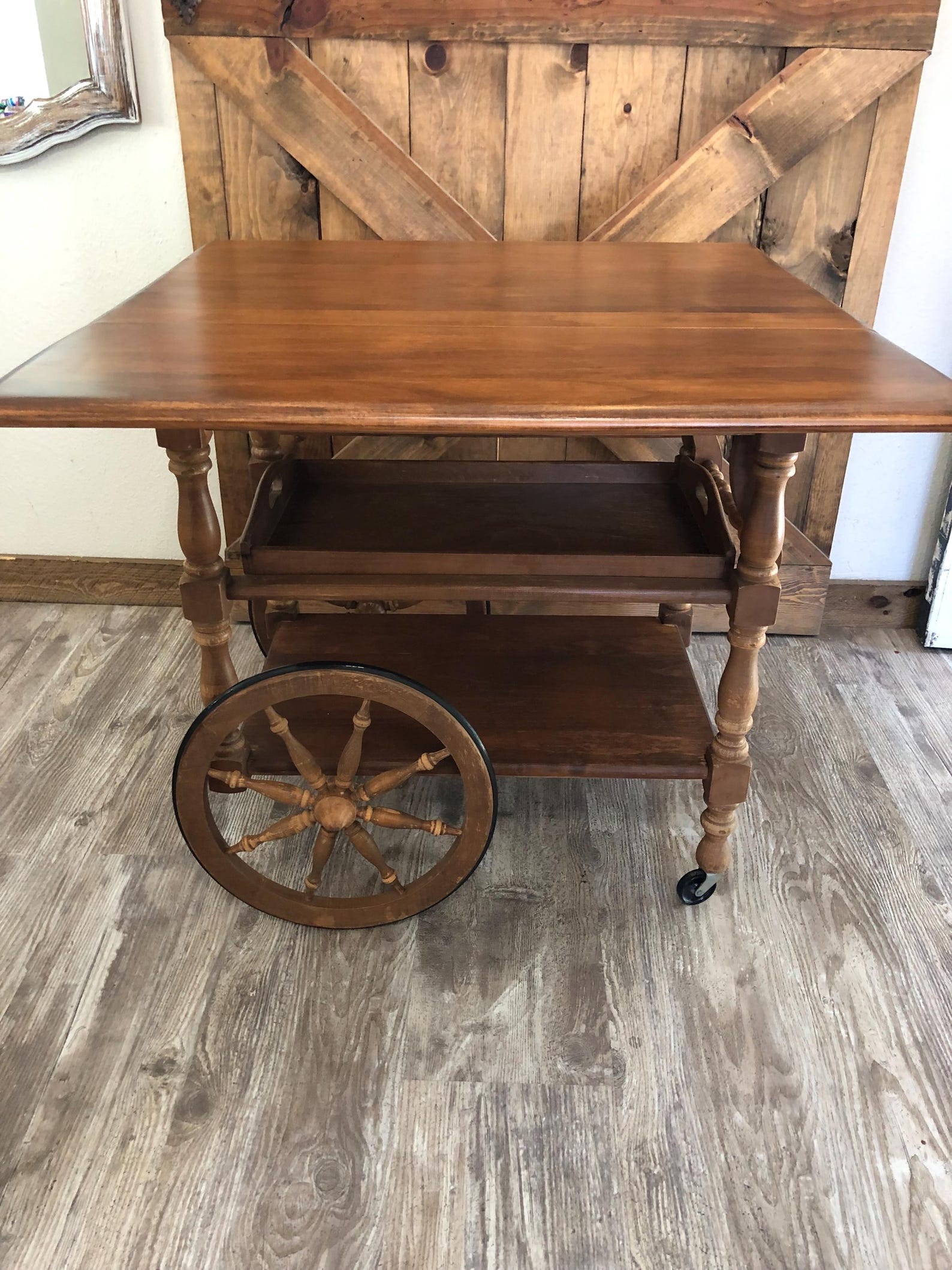 Ethan Allen Maple Tea Bar Cart Kitchen Drop Leaf Side Table With Wheels ...
