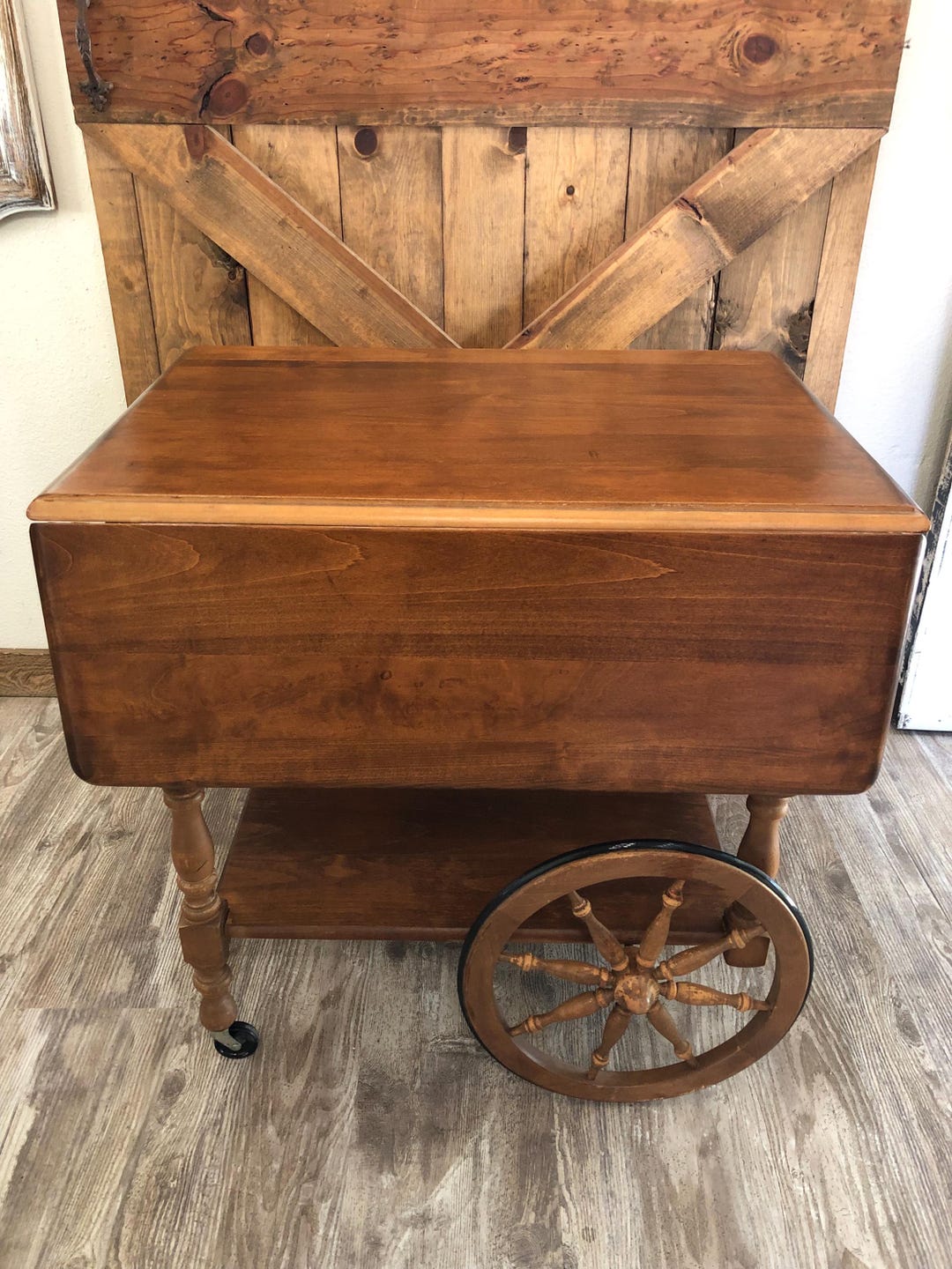 Ethan Allen Maple Tea Bar Cart Kitchen Drop Leaf Side Table With Wheels ...