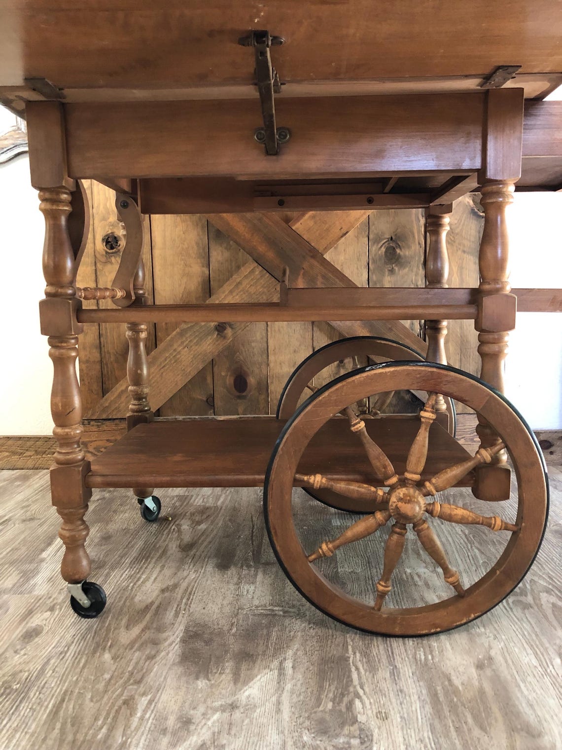 Ethan Allen Maple Tea Bar Cart Kitchen Drop Leaf Side Table With Wheels ...