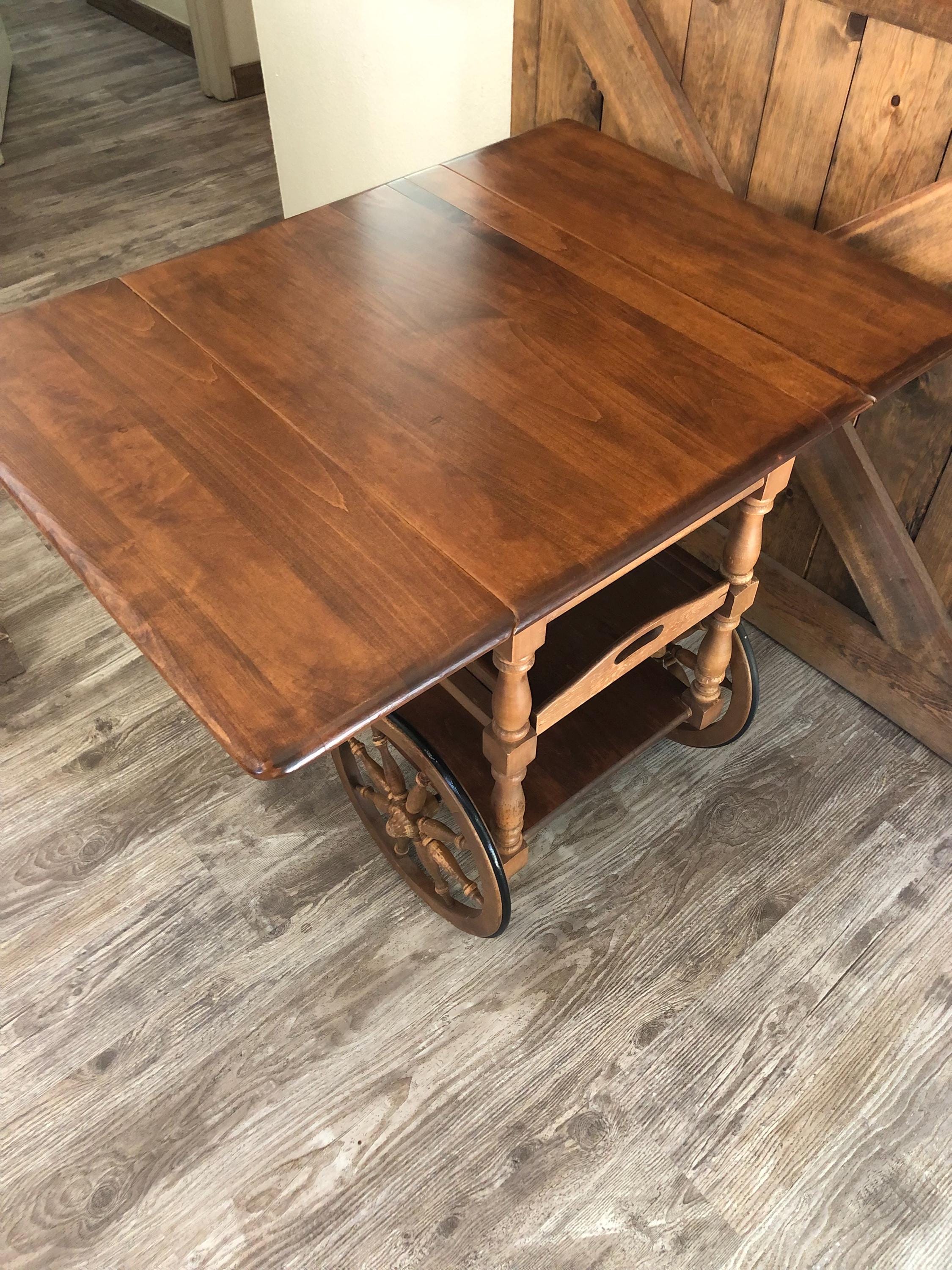 Ethan Allen Maple Tea Bar Cart Kitchen Drop Leaf Side Table With Wheels ...