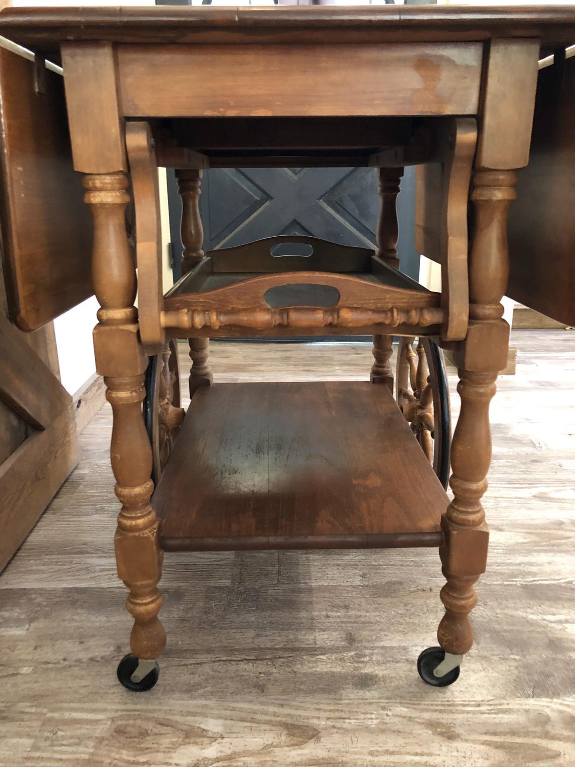 Ethan Allen Maple Tea Bar Cart Kitchen Drop Leaf Side Table With Wheels ...