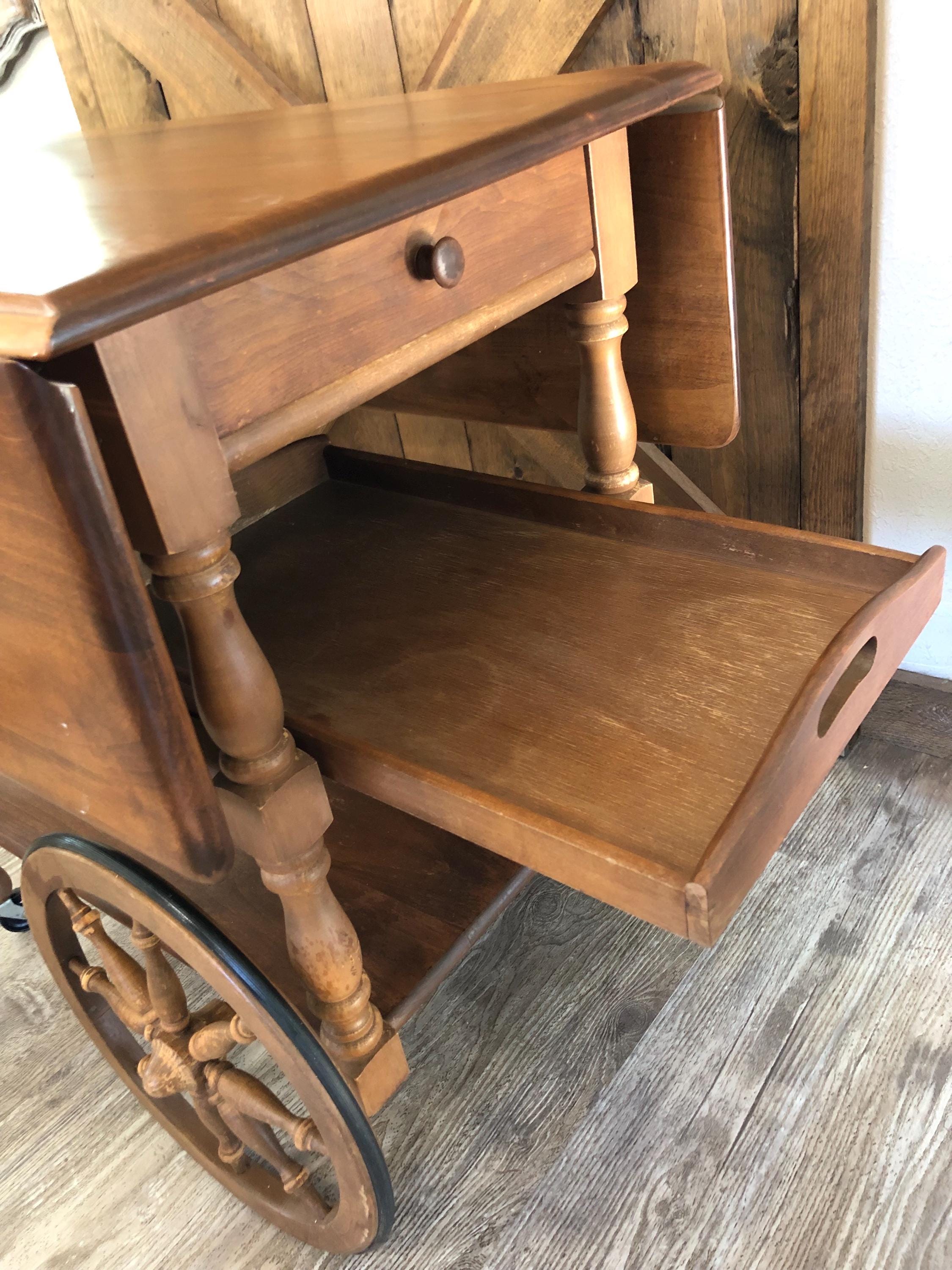 Ethan Allen Maple Tea Bar Cart Kitchen Drop Leaf Side Table With Wheels ...
