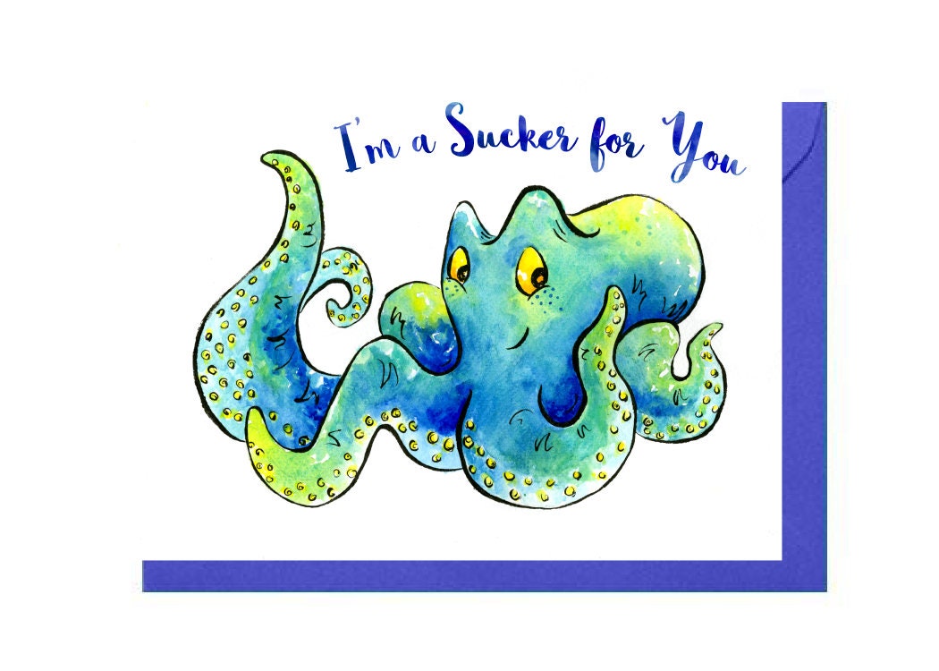 Octopus Valentine Card. Watercolored Cute Nautical Love Card - Etsy
