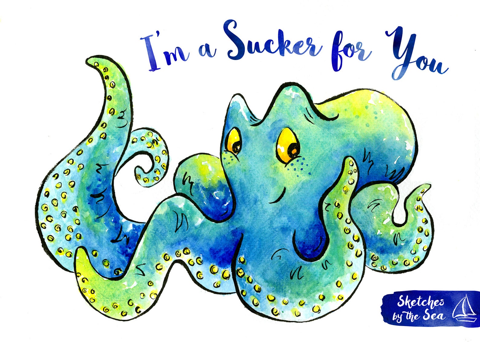 Octopus Valentine Card. Watercolored Cute Nautical Love Card - Etsy