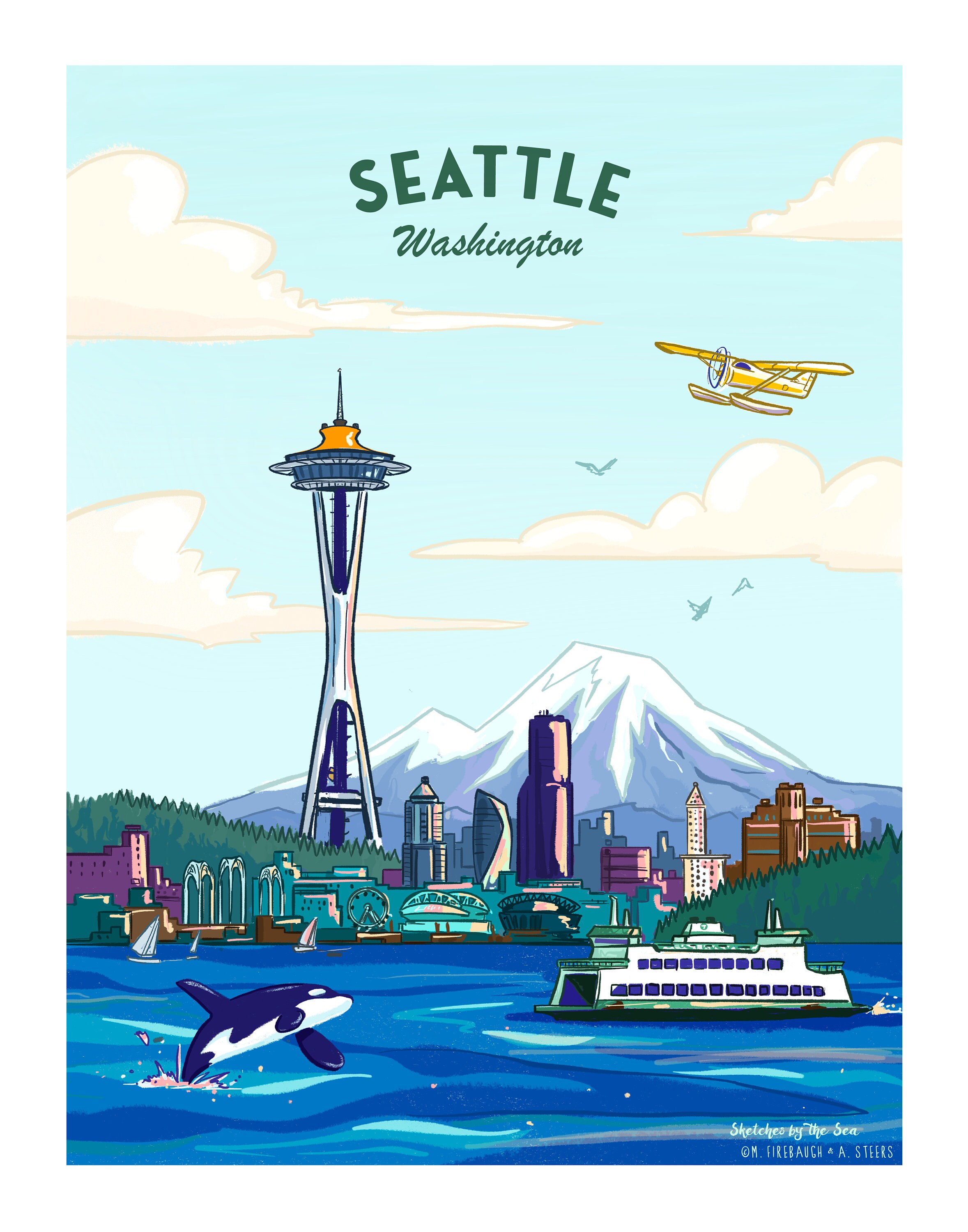 Seattle Travel Poster, Retro Inspired Art - Etsy
