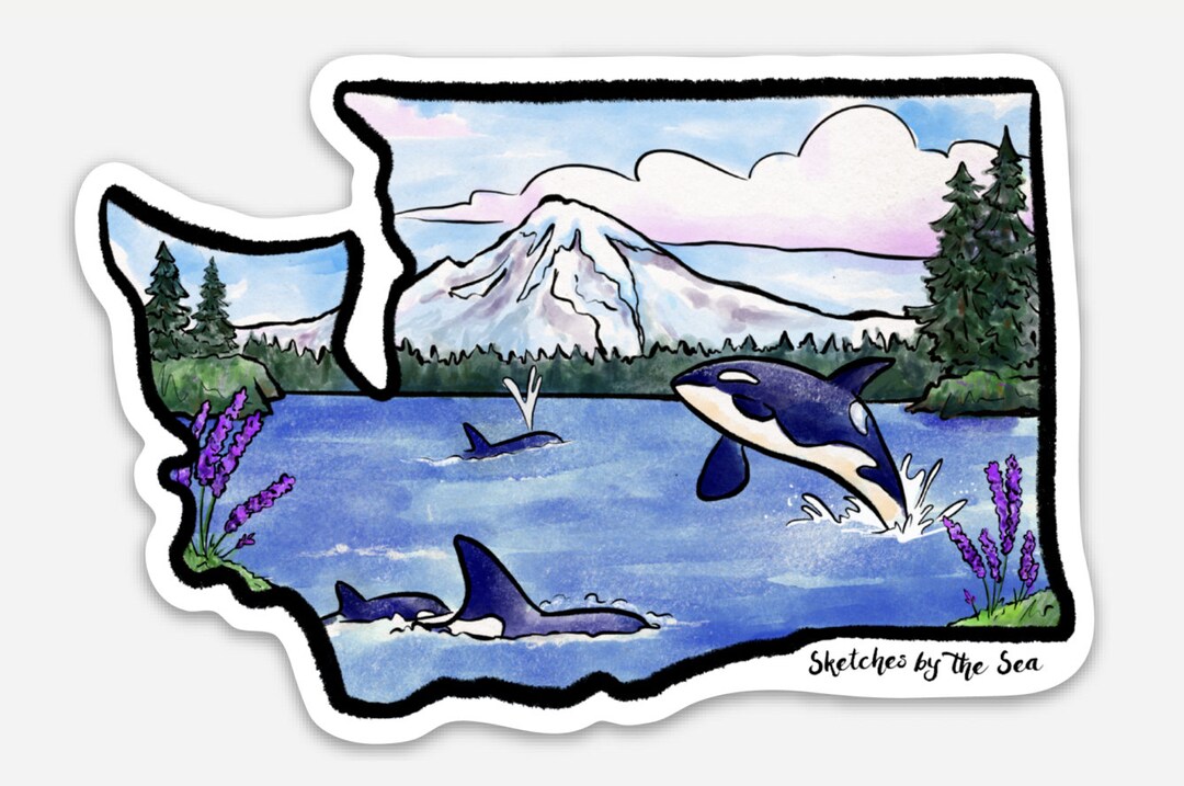 Washington State & Orcas Sticker - Etsy