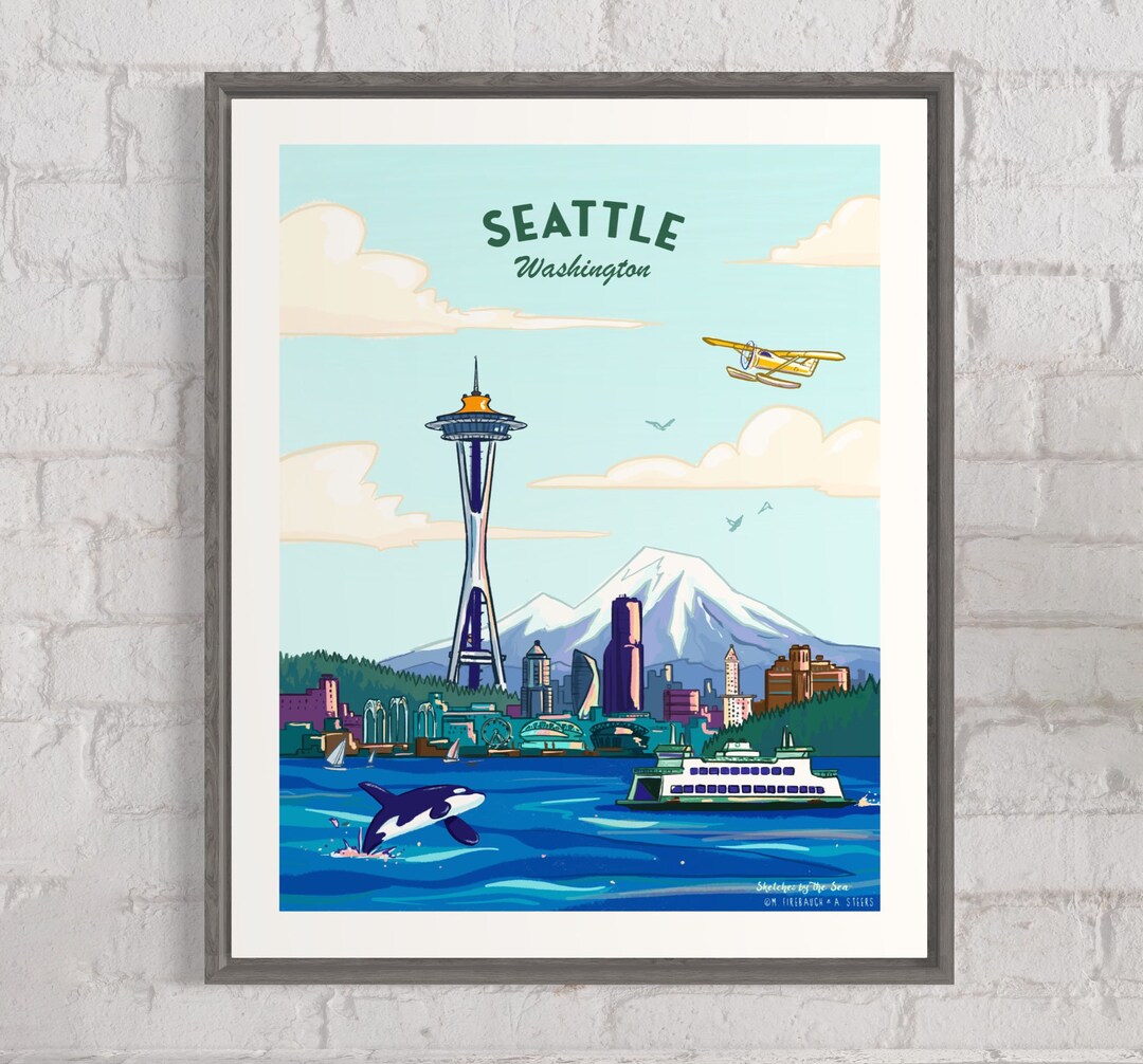 Seattle Travel Poster, Retro Inspired Art - Etsy