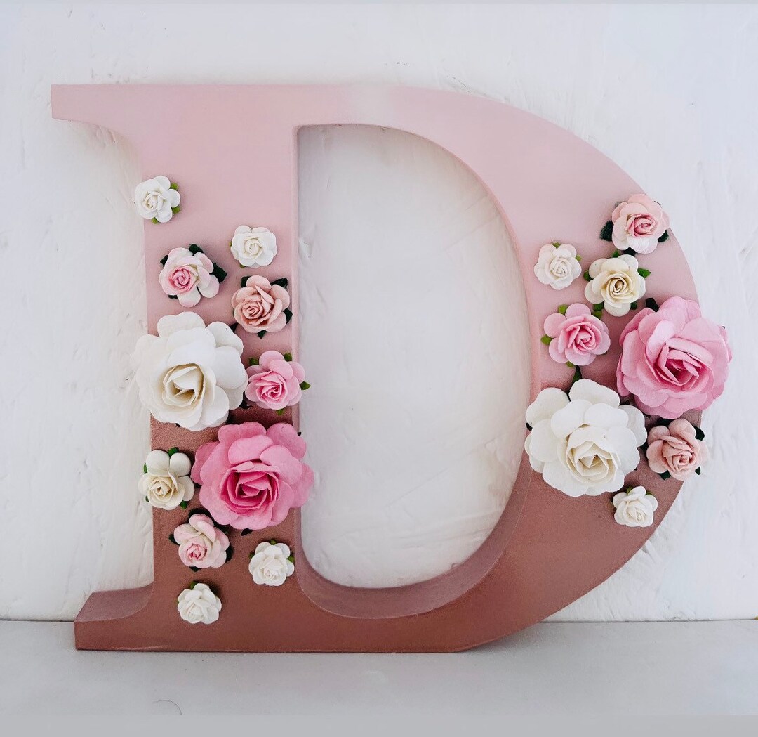 Rose Gold Decor, Rose Gold Flower Letter, Rose Gold Letter, Wooden ...