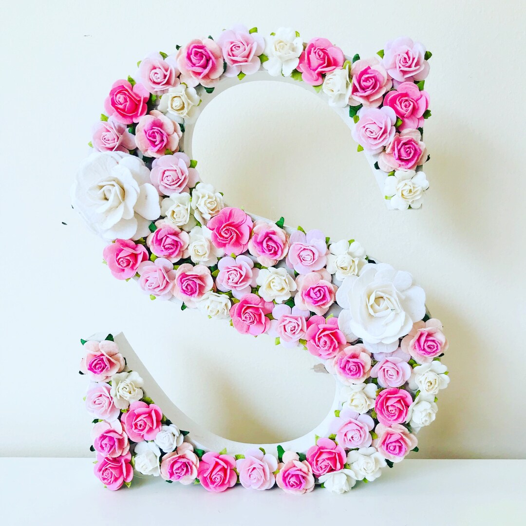 Pink Flower Wall Art, Pink Flower, Pink Flower Letter, Wall Art, Girls ...