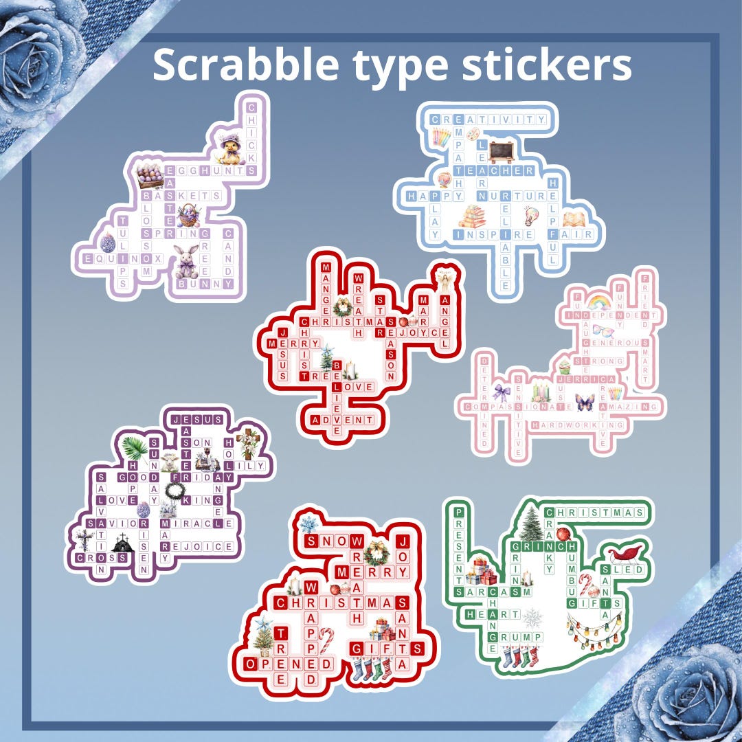 Scrabble Type Stickers 5" X 5", Choose a Season, Holiday, Name, Give Me ...