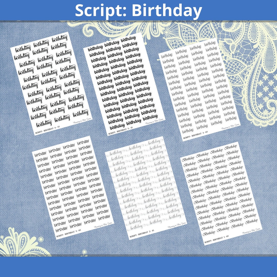 Birthday Script, Planner Stickers, Bullet Journal Stickers, Calendar ...