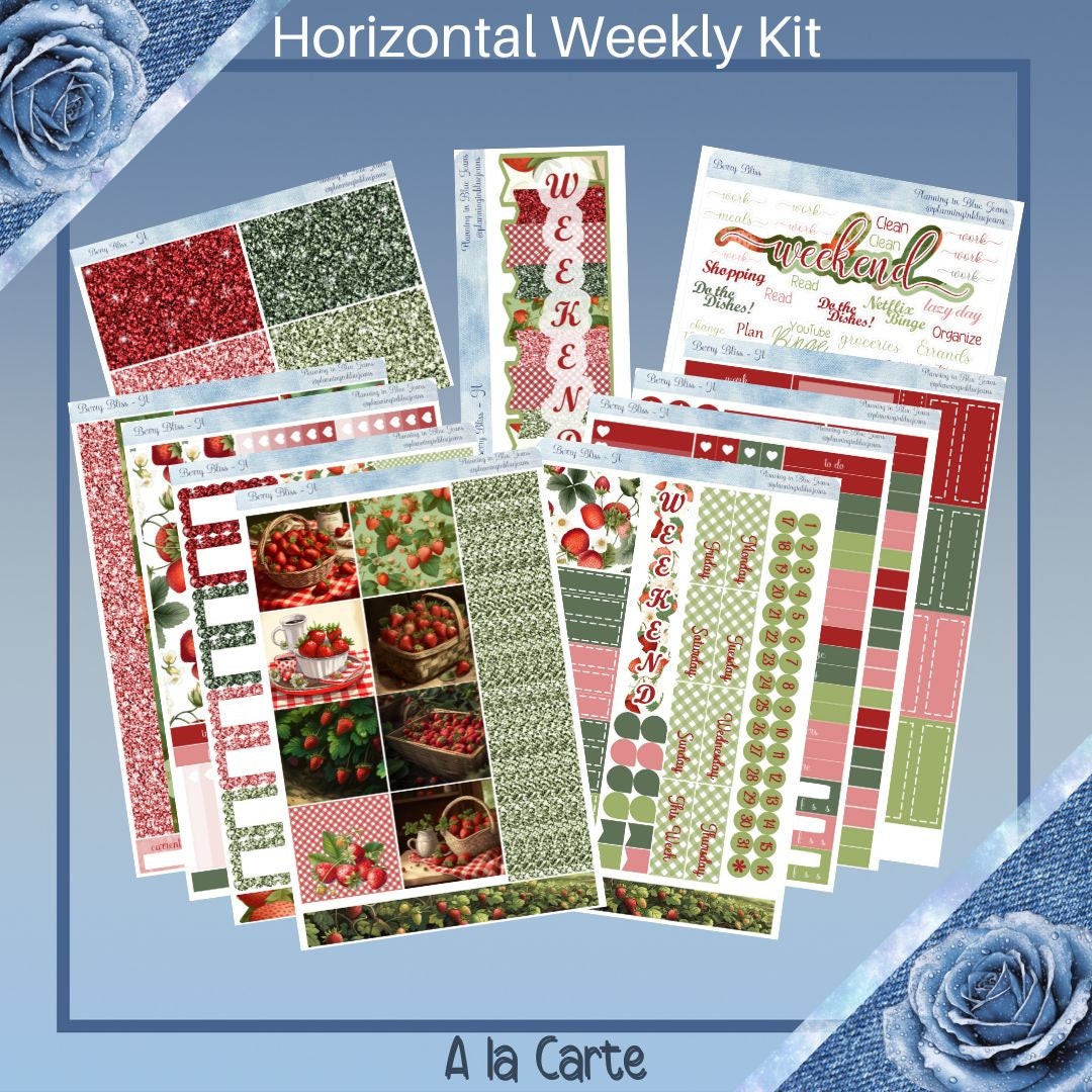 Horizontal -berry Bliss Planner Stickers Weekly Kit 4, 6, 8page or A La ...