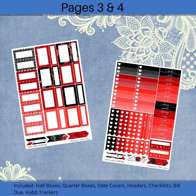 Vertical 7 X 9 - Love and Flowers Planner Sticker Weekly Kit 4, 6, 8 ...