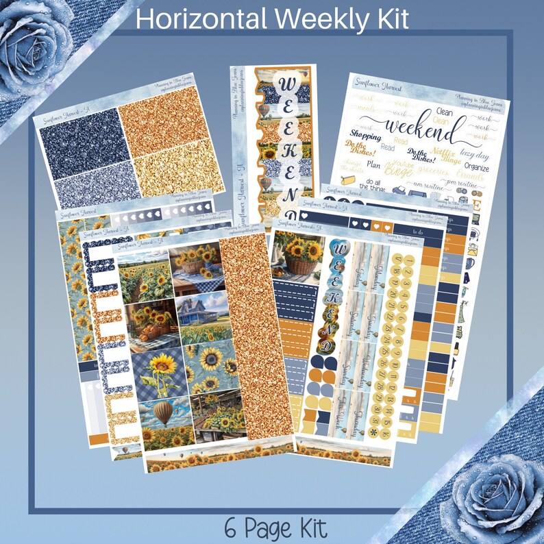 Horizontal - Sunflower Harvest Stickers Weekly Kit 4, 6, 8page or A La ...