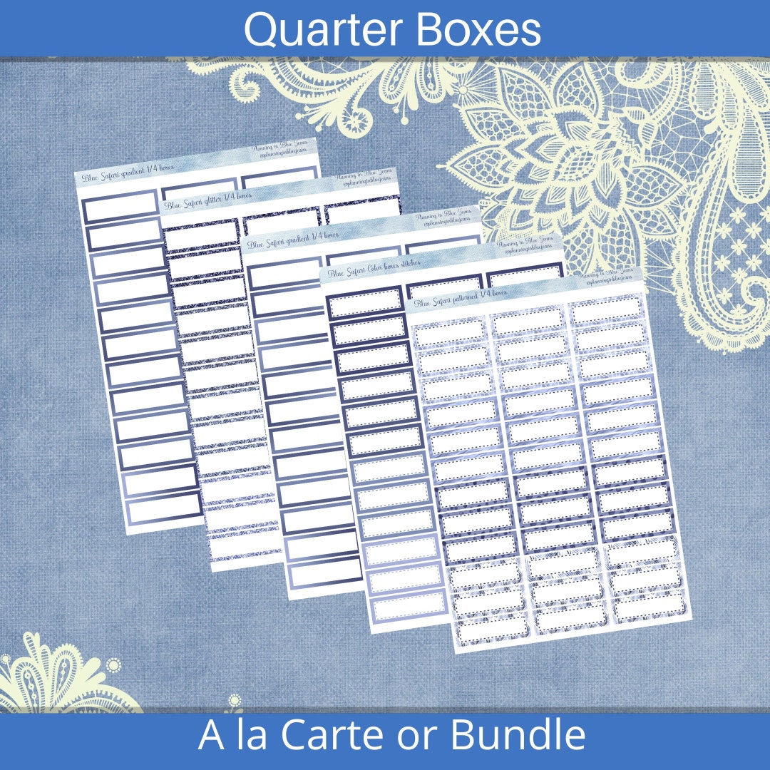 Quarter Boxes Theme: Blue Safari, Patterned W/stitching, Gradient W ...